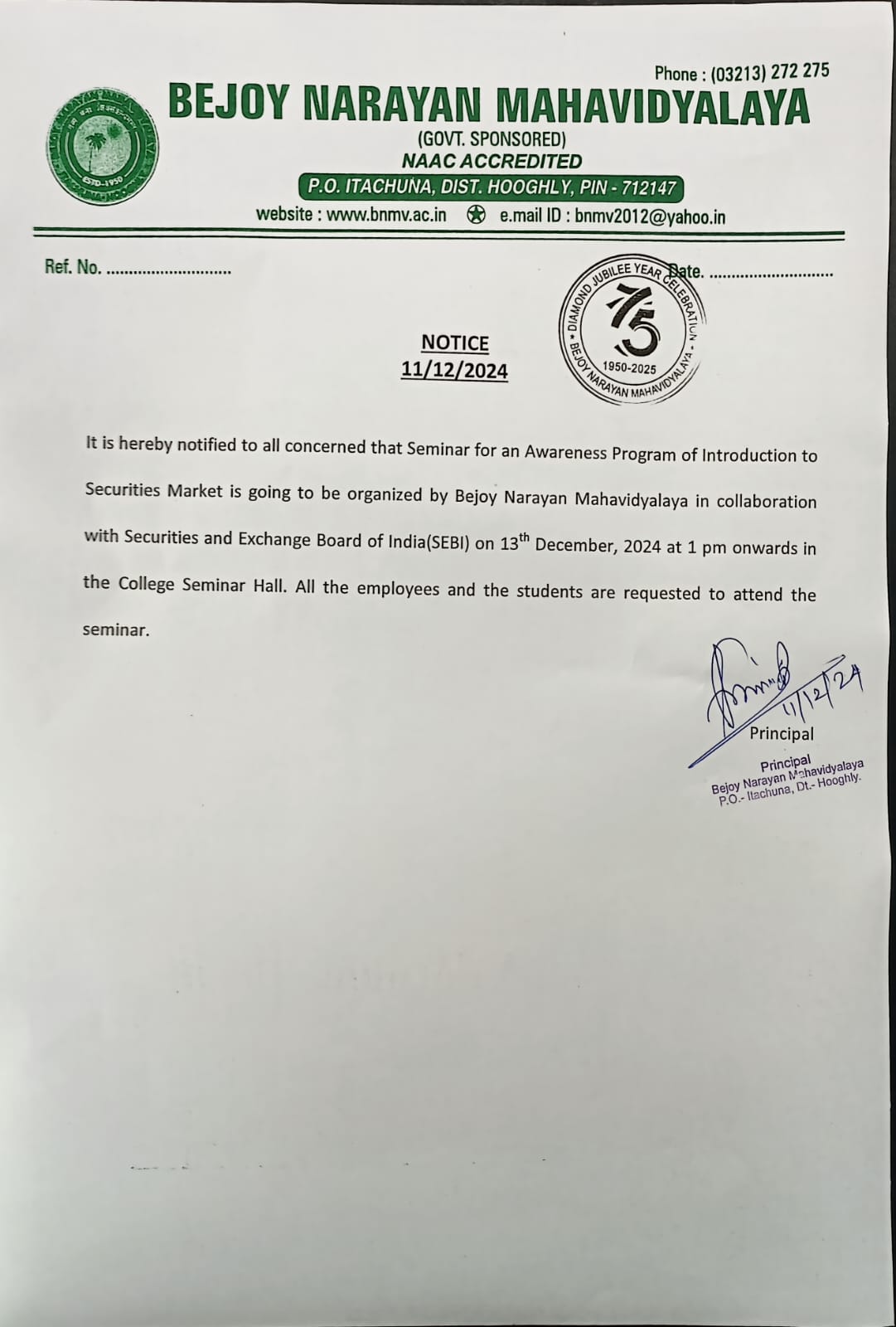 Notice Board | Bejoy Narayan Mahavidyalaya